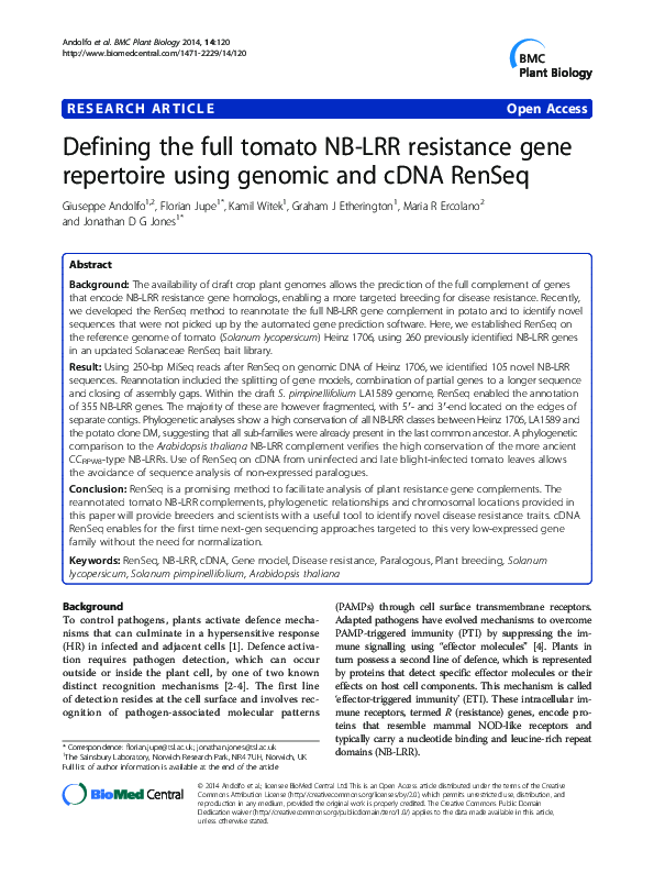 (PDF) Defining the full tomato NB-LRR resistance gene repertoire using ...