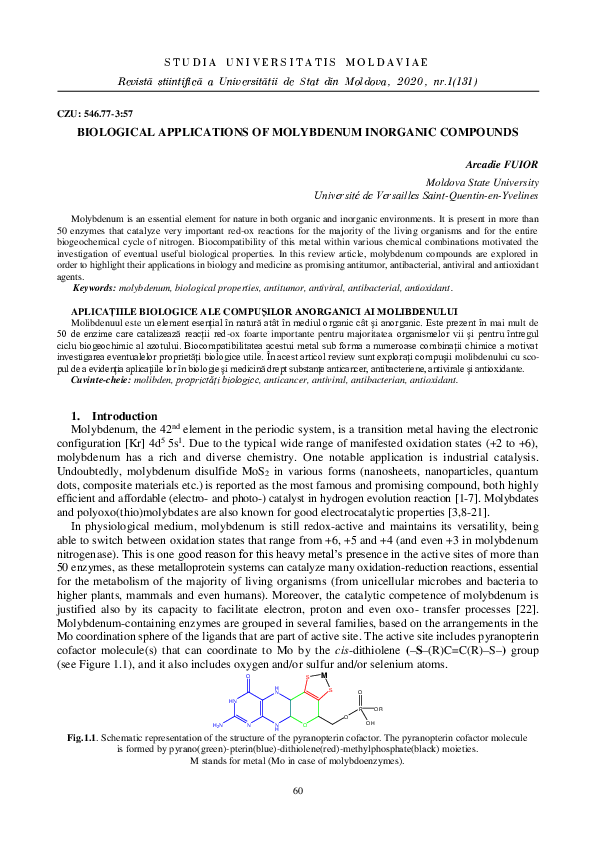 (PDF) Biological Applications of Molybdenum Inorganic Compounds