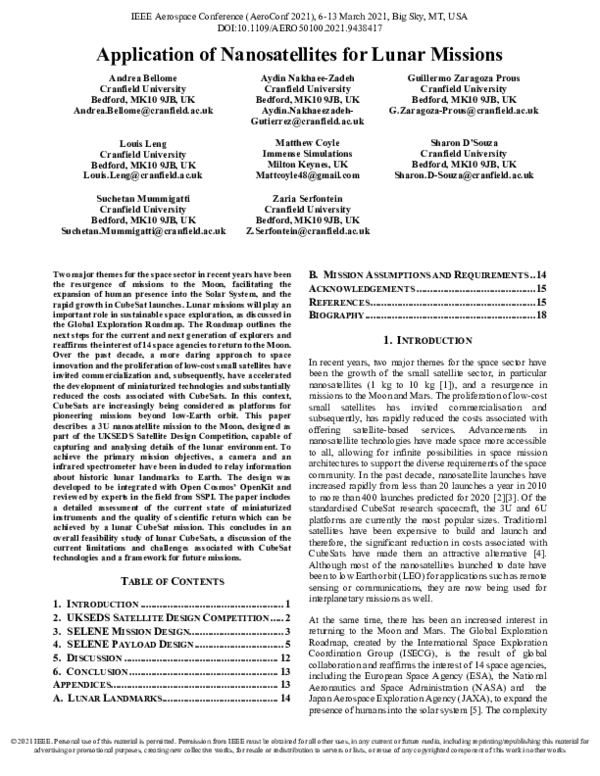 (PDF) Application of Nanosatellites for Lunar Missions | Louis Leng ...