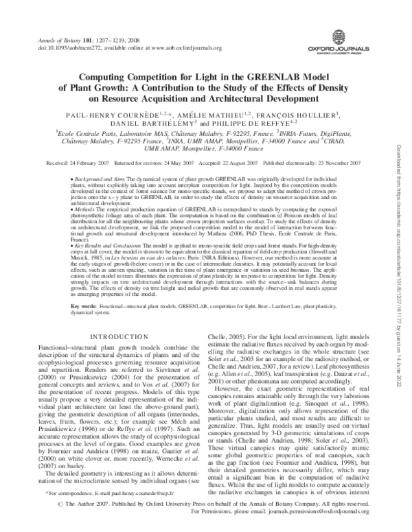 (PDF) Computing competition for light in the GREENLAB model of plant ...