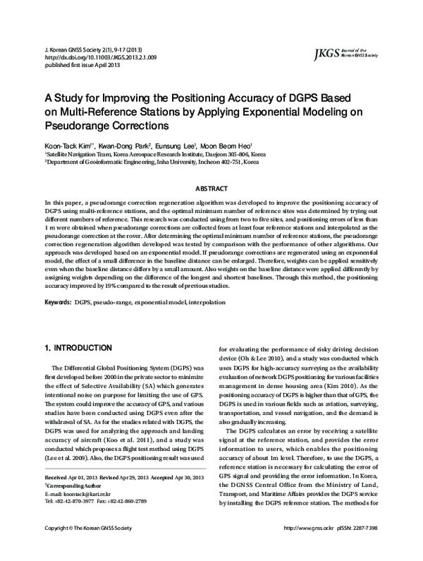 (PDF) A Study for Improving the Positioning Accuracy of DGPS Based on Multi-Reference Stations ...