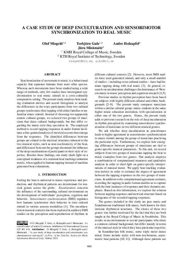 (PDF) A case study of deep enculturation and sensorimotor synchronization to real music