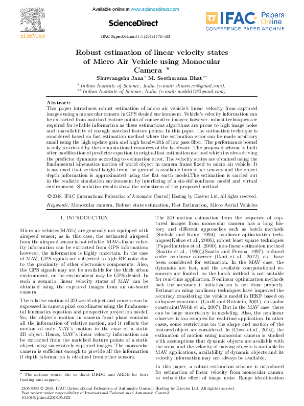 (PDF) Robust estimation of linear velocity states of Micro Air Vehicle ...