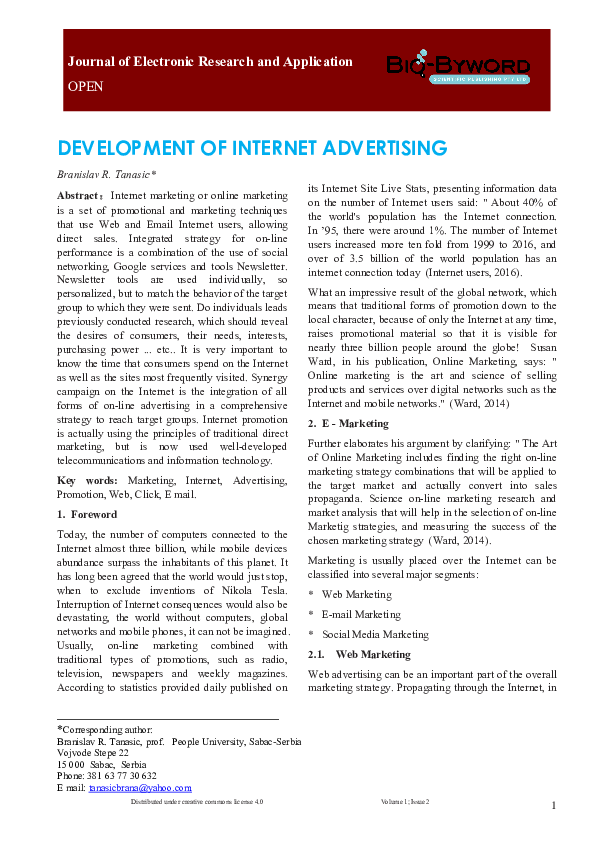(PDF) Development of Internet Advertising