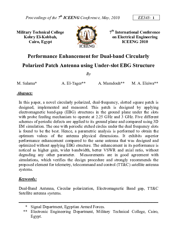 (PDF) Performance Enhancement for Dual-band Circularly Polarized Patch Antenna using Under-slot ...