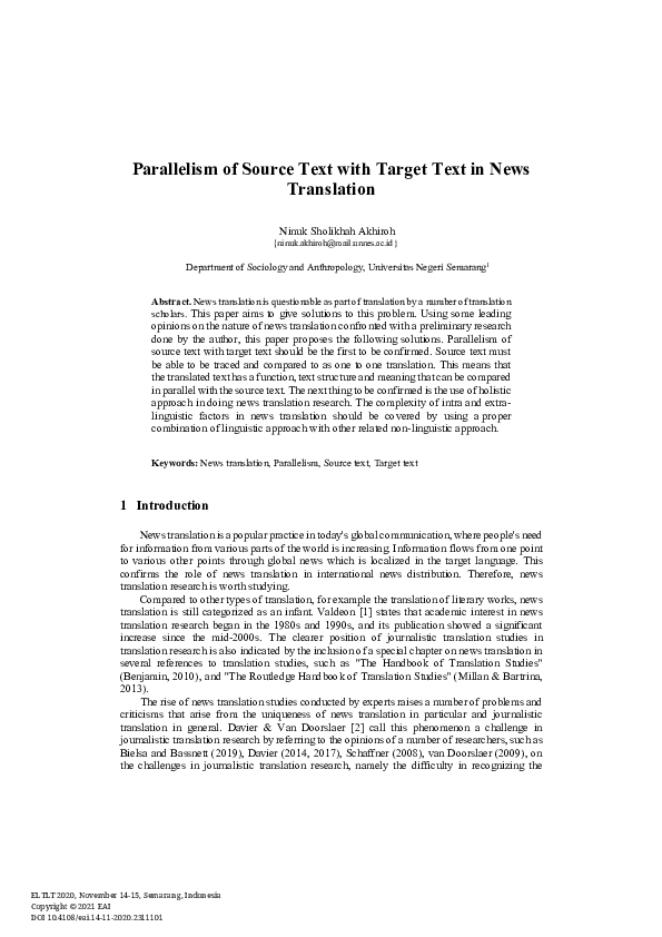 Pdf Parallelism In News Translation Analysis
