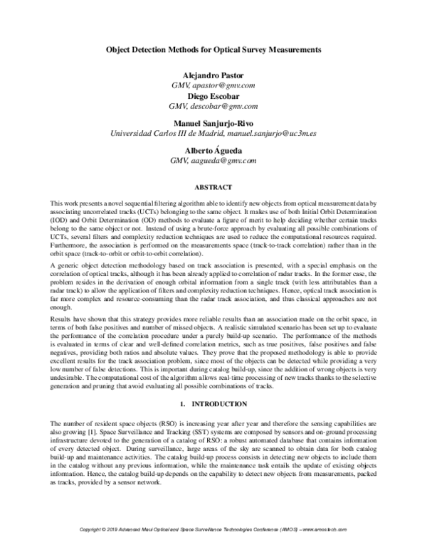 Pdf Object Detection Methods For Optical Survey Measurements