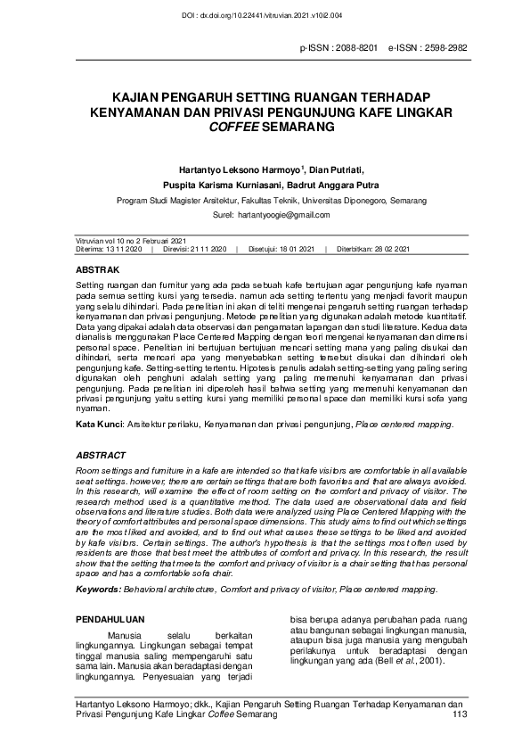(PDF) Kajian Pengaruh Setting Ruangan Terhadap Kenyamanan Dan Privasi ...