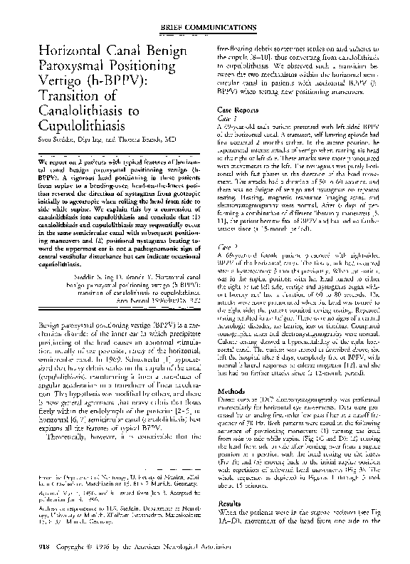 (PDF) Horizontal canal benign paroxysmal positioning vertigo (h-BPPV ...