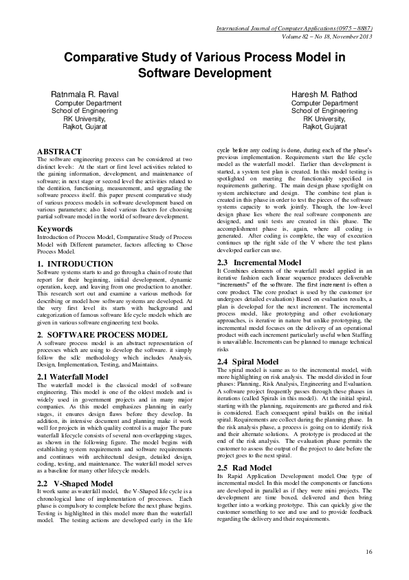 (PDF) Comparative Study of Various Process Model in Software Development