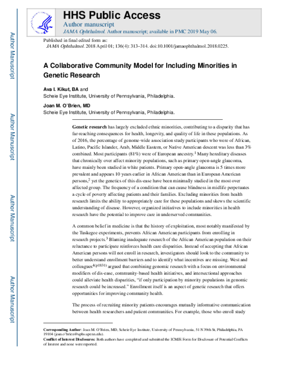 (PDF) A Collaborative Community Model for Including Minorities in ...