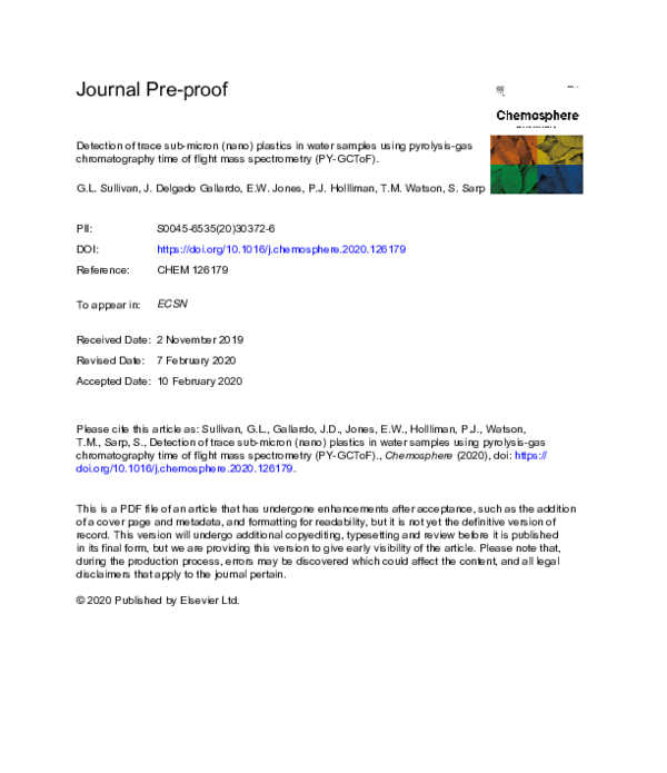 (PDF) Detection of trace sub-micron (nano) plastics in water samples ...