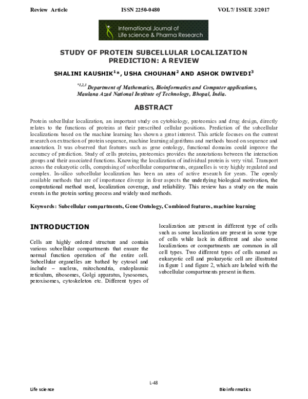 (PDF) Study of Protein Subcellular Localization Prediction : A Review