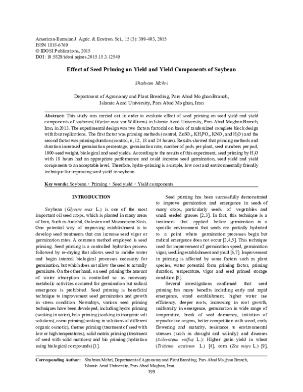 (PDF) Effect of seed priming on yield and yield components of soybean