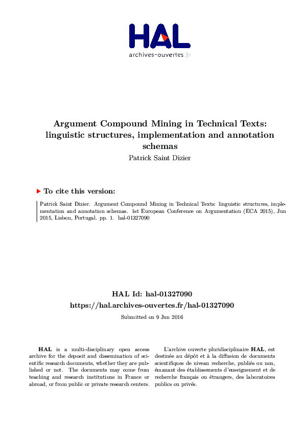Pdf Argument Compound Mining In Technical Texts Linguistic Structures Implementation And