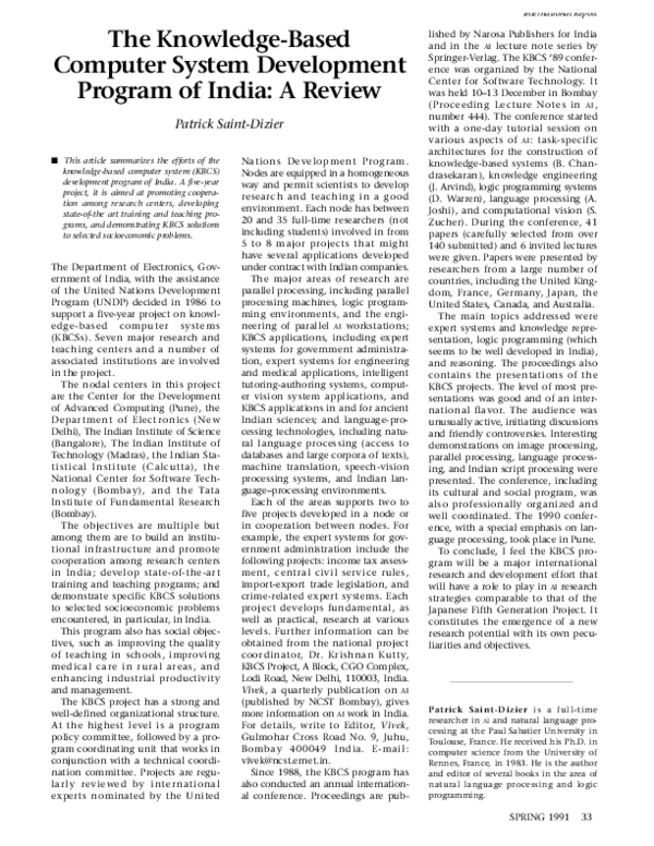 (PDF) The knowledge-based computer system development program of India ...