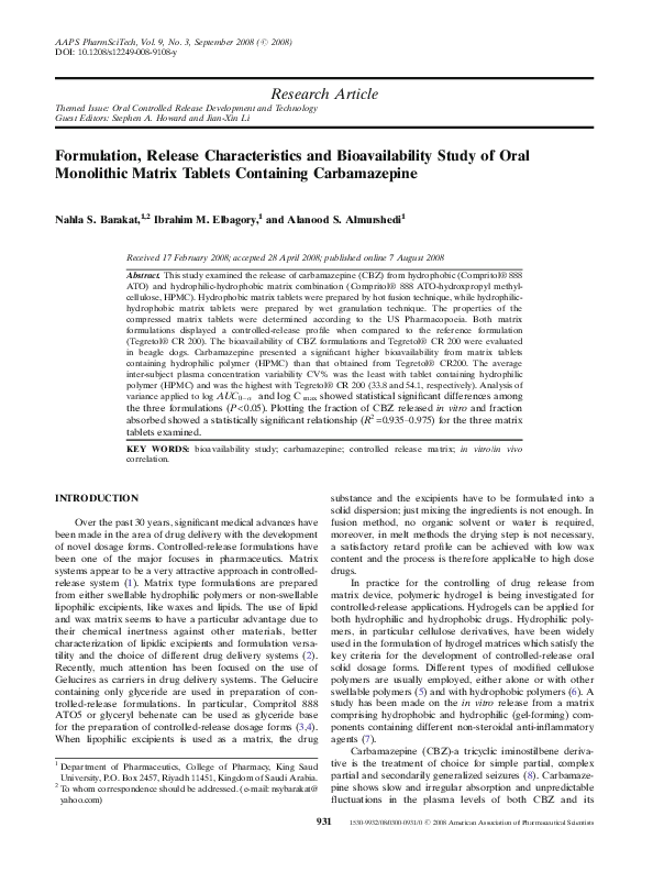 (PDF) Formulation, Release Characteristics and Bioavailability Study of ...