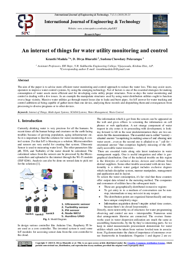 (PDF) An internet of things for water utility monitoring and control