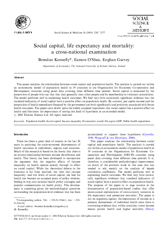 (PDF) Social capital, life expectancy and mortality: a cross-national ...