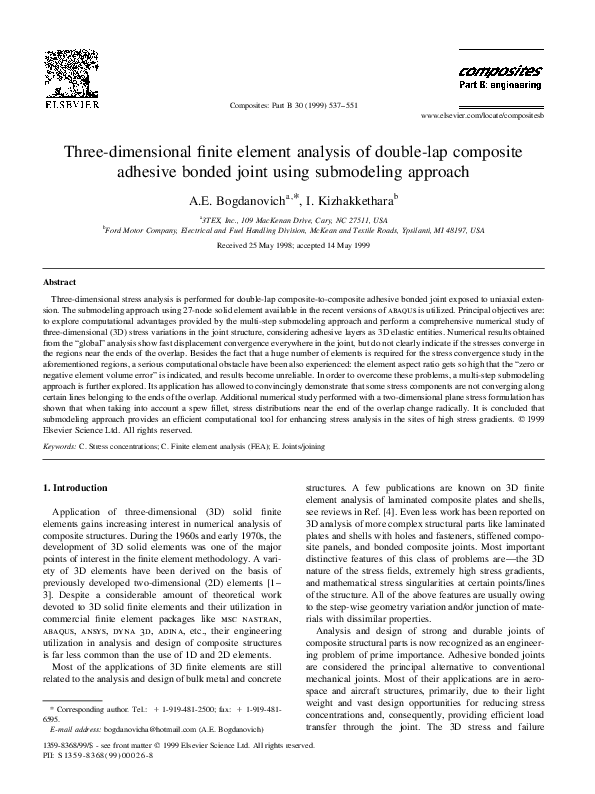 Pdf Three Dimensional Finite Element Analysis Of Double Lap Composite