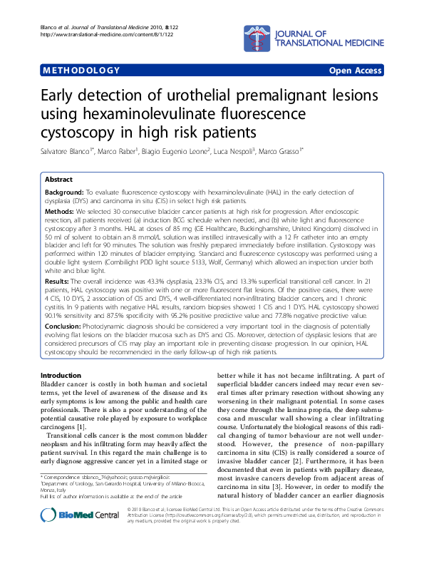 (PDF) Early detection of urothelial premalignant lesions using ...