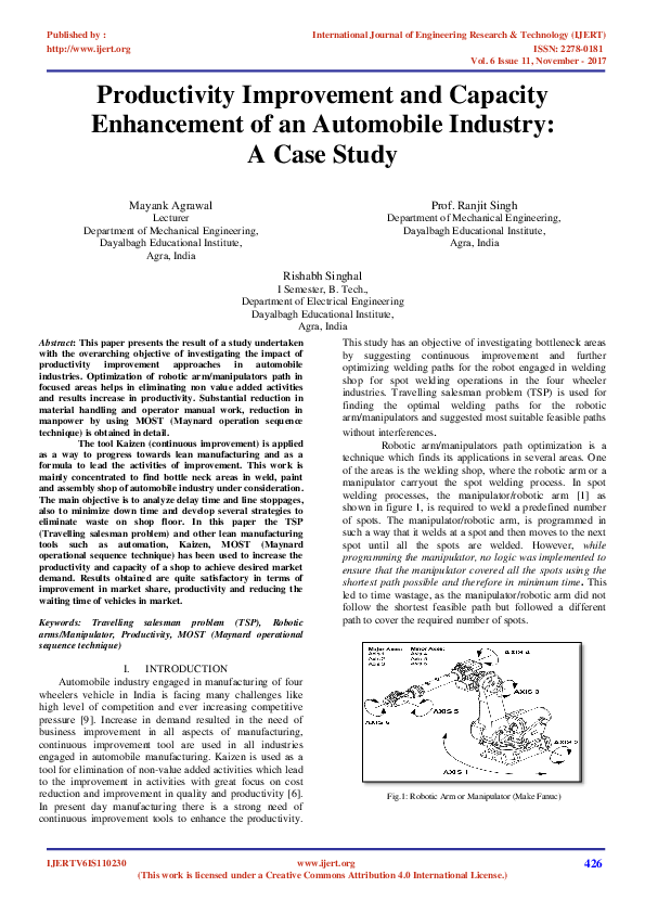 (PDF) Productivity Improvement and Capacity Enhancement of an ...