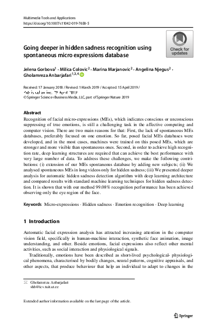 (PDF) Going deeper in hidden sadness recognition using spontaneous ...
