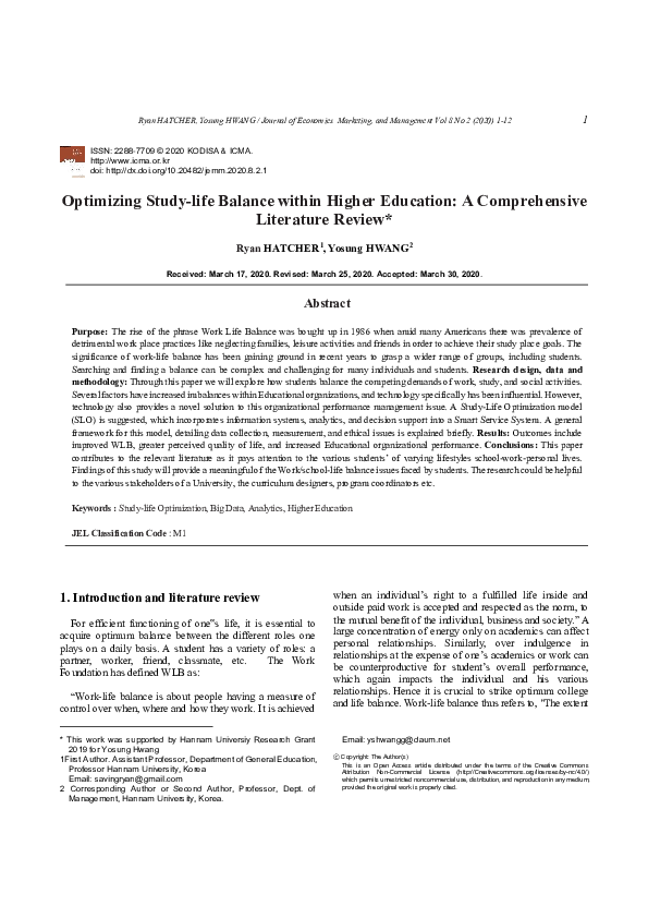 (PDF) Optimizing Study-life Balance within Higher Education: A ...