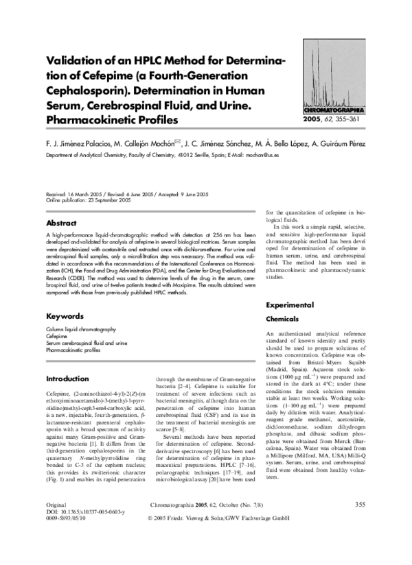Pdf Validation Of An Hplc Method For Determination Of Cefepime A Fourth Generation