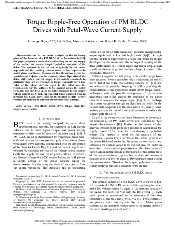 (PDF) Torque Ripple-Free Operation of PM BLDC Drives With Petal-Wave ...