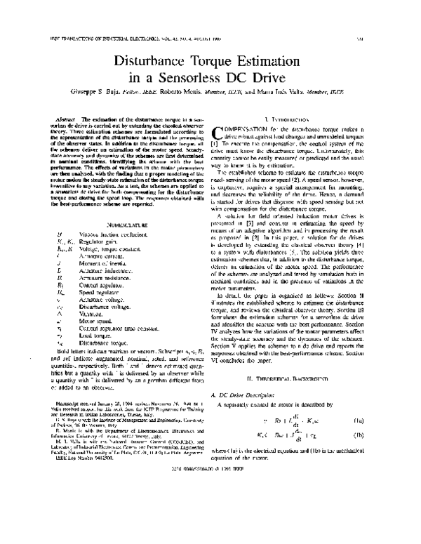 (PDF) Disturbance torque estimation in a sensorless DC drive