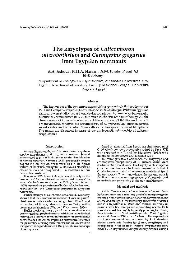 (PDF) The Karyotypes of Calicophoron microbothrium and Carmyerius ...