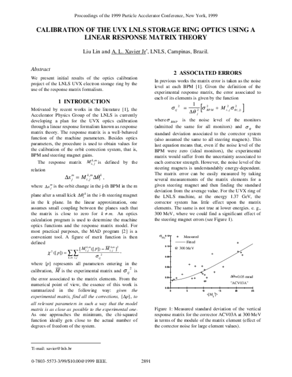 (PDF) Calibration of the UVX LNLS storage ring optics using a linear ...