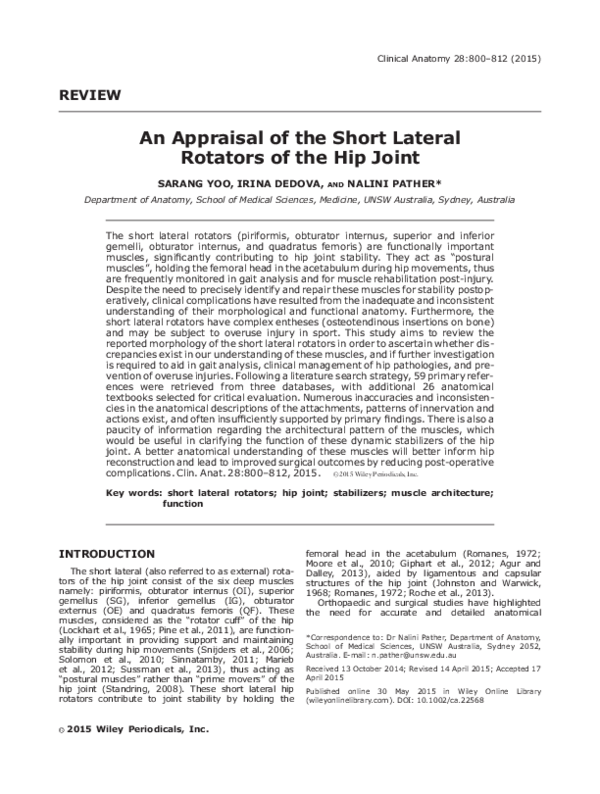 (PDF) An appraisal of the short lateral rotators of the hip joint