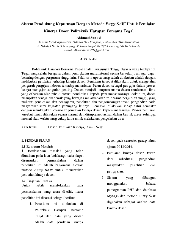 (PDF) Sistem Pendukung Keputusan Dengan Metode Fuzzy SAW Untuk Penilaian