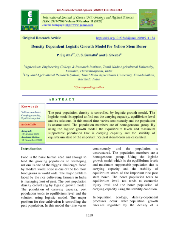 (PDF) Density Dependent Logistic Growth Model for Yellow Stem Borer