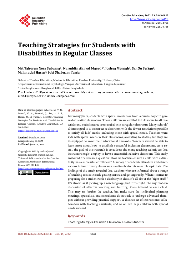 (PDF) Teaching Strategies for Students with Disabilities in Regular Classes