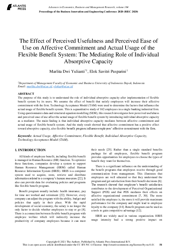 (PDF) The Effect of Perceived Usefulness and Perceived Ease of Use on Affective Commitment and ...