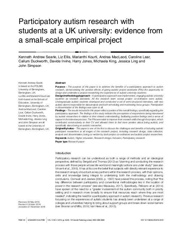 (PDF) Participatory autism research with students at a UK university ...