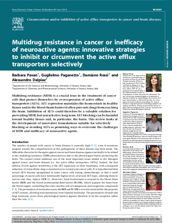 (PDF) Multidrug resistance in cancer or inefficacy of neuroactive agents: innovative strategies ...