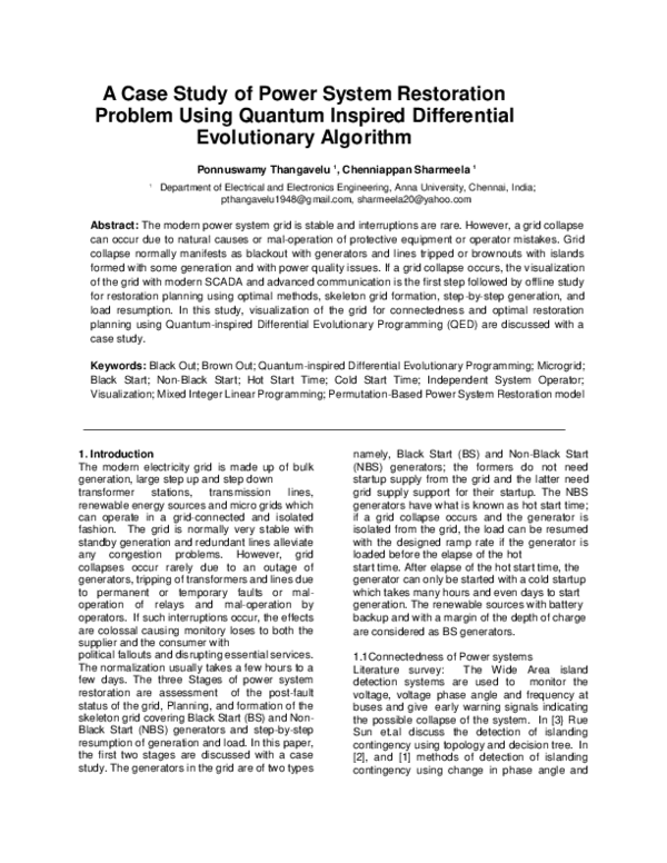 (PDF) A Case Study of Power System Restoration Problem Using Quantum Inspired Differential ...
