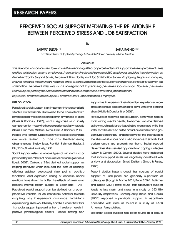 Perceived Social Support Mediating the Relationship between Perceived ... Perceived Social Support Mediating the Relationship between Perceived ...