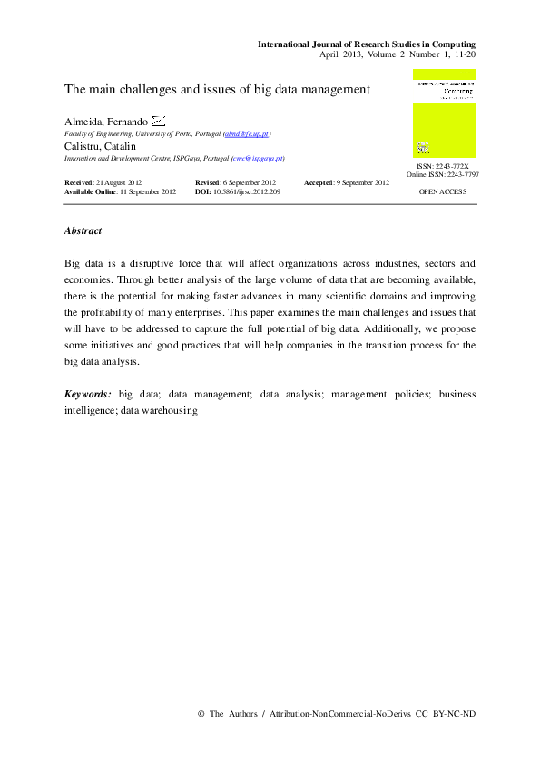 (PDF) The main challenges and issues of big data management