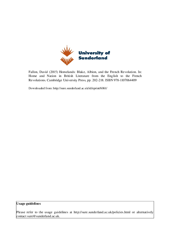 (PDF) Homelands: Blake, Albion, and the French Revolution