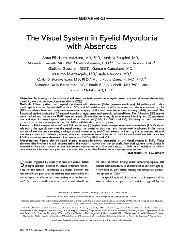 (PDF) The visual system in eyelid myoclonia with absences
