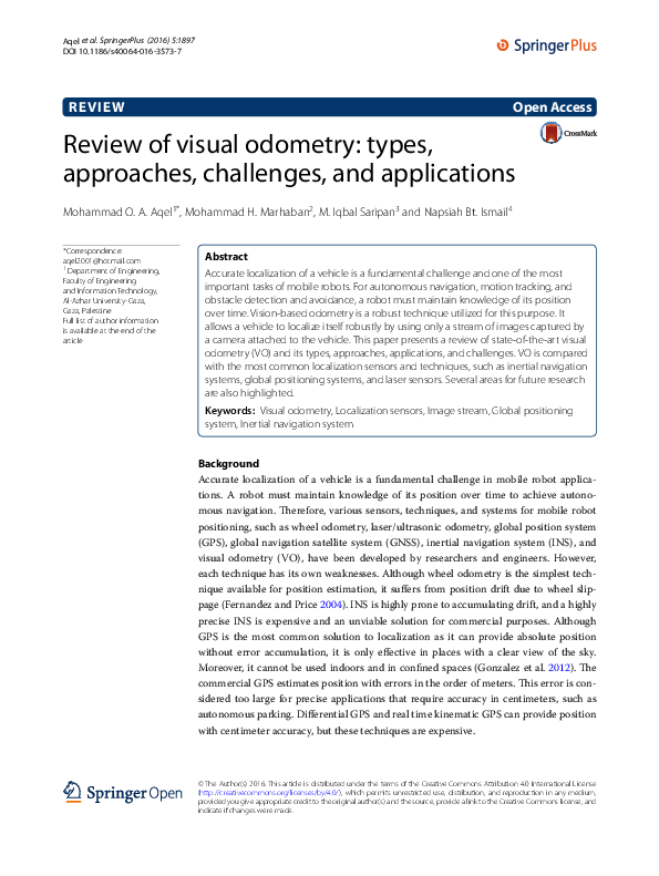 Pdf Review Of Visual Odometry Types Approaches Challenges And