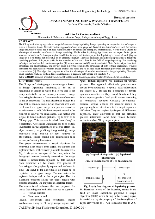 (PDF) Image Inpainting Using Wavelet Transform