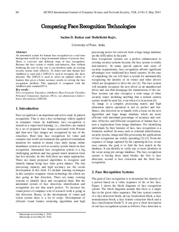 Pdf Comparing Face Recognition Technologies Sachin Ruikar