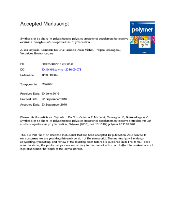 (PDF) Synthesis of bisphenol-A polycarbonate-poly(ε-caprolactone ...