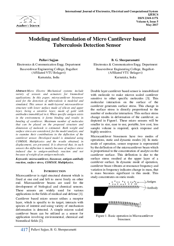 (PDF) 417 Modeling and Simulation of Micro Cantilever based Tuberculosis Detection Sensor